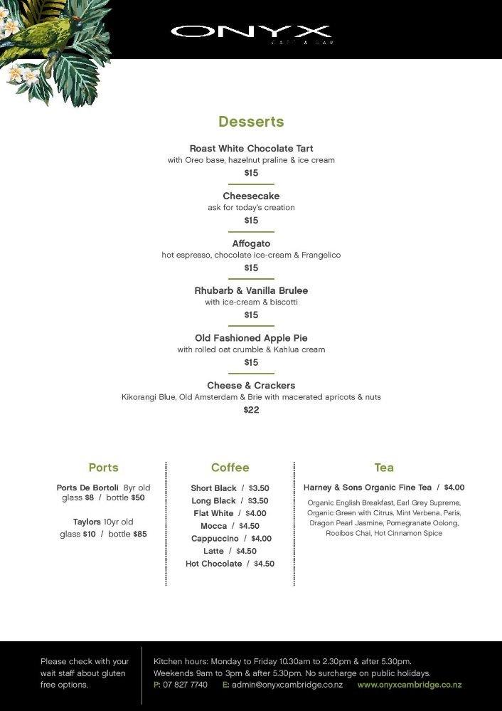 Menu at Onyx Cambridge pizzeria, Cambridge