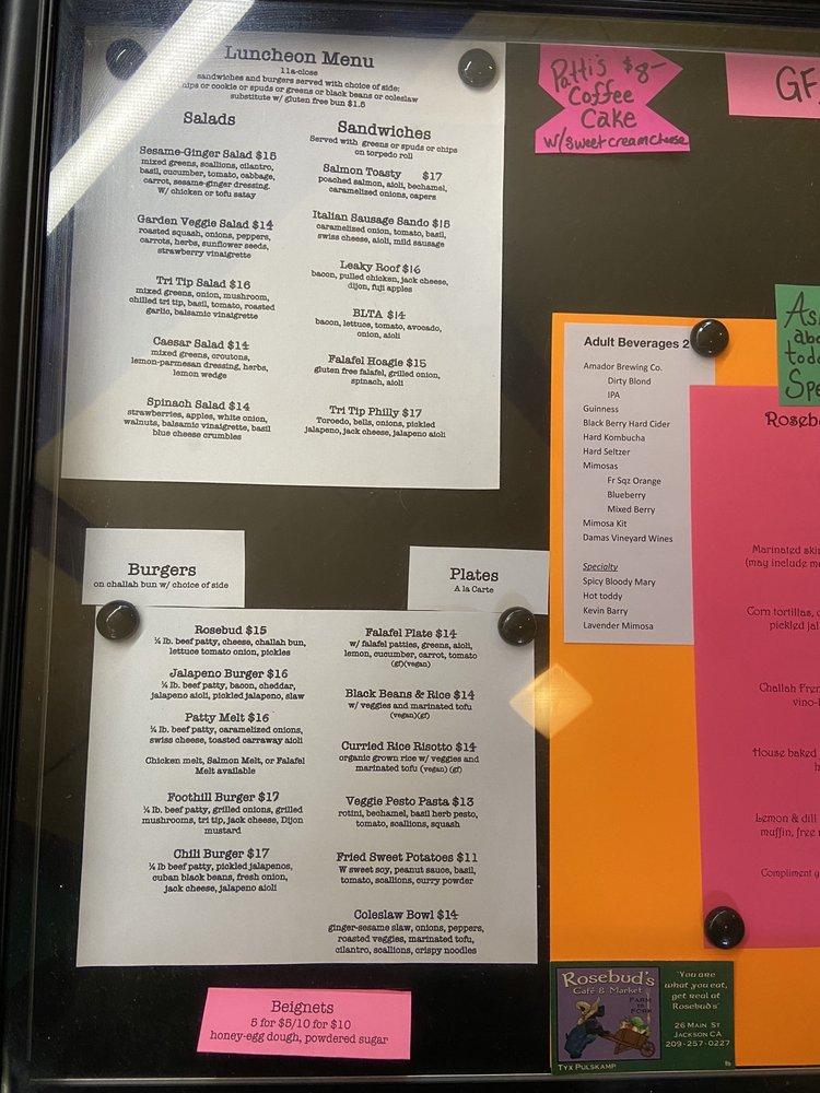Menu at Rosebud's Cafe, Jackson