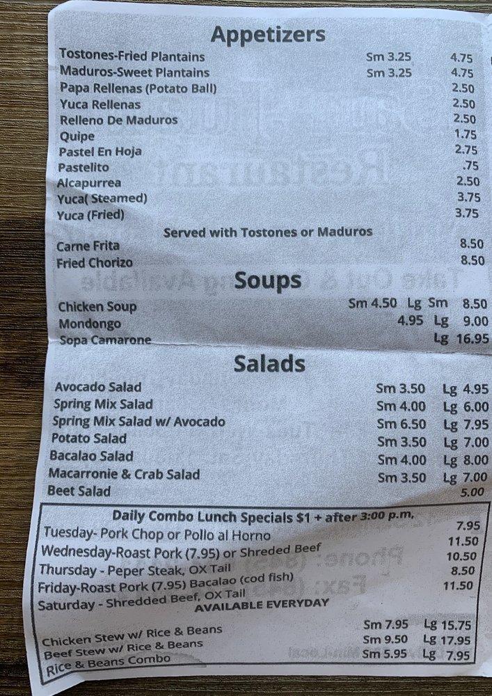 Menu at San Juan restaurant, New City