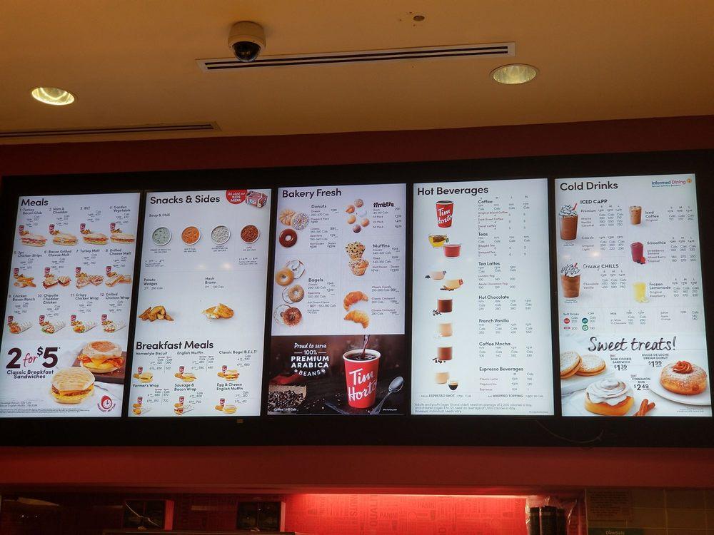 Menu at Tim Hortons cafe, Toronto, 218 Yonge St