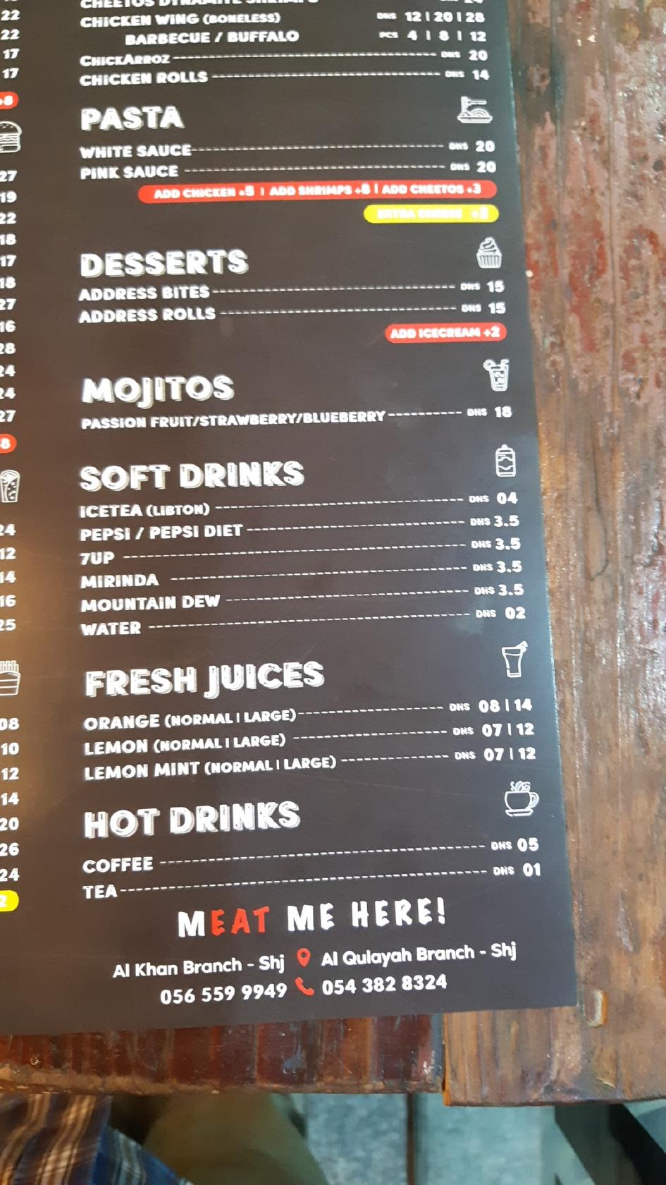 Menu at Address cafeteria, Sharjah, Opposite Bustan Hotel