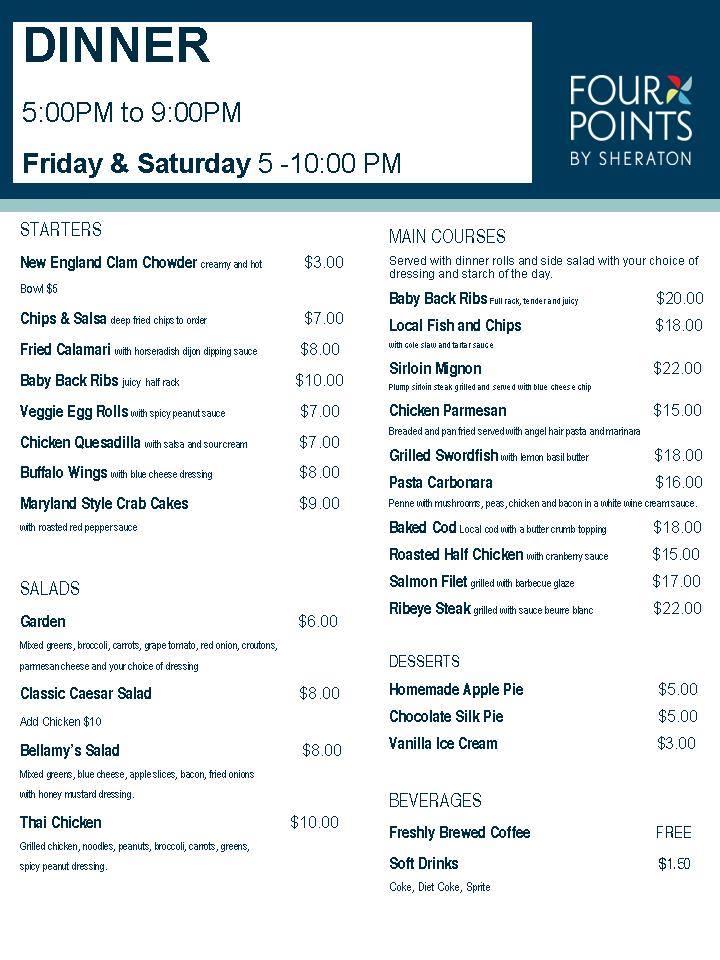 Menu at Bellamy's Grill & Bar, Eastham