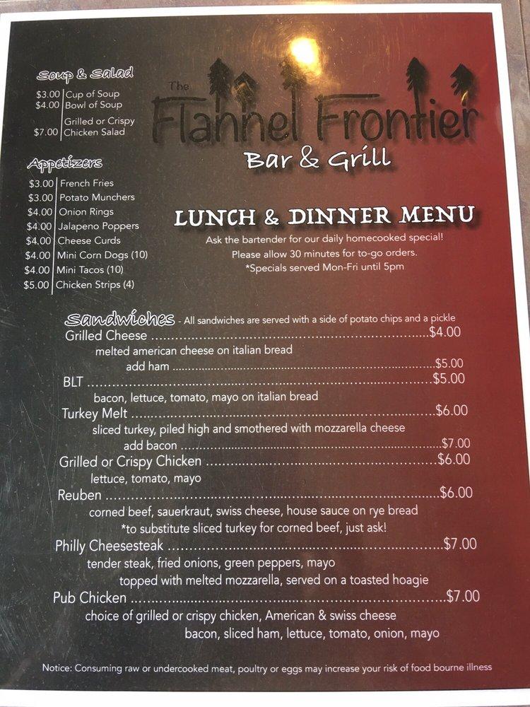Menu at The Flannel Frontier Bar & Grill, Deerfield