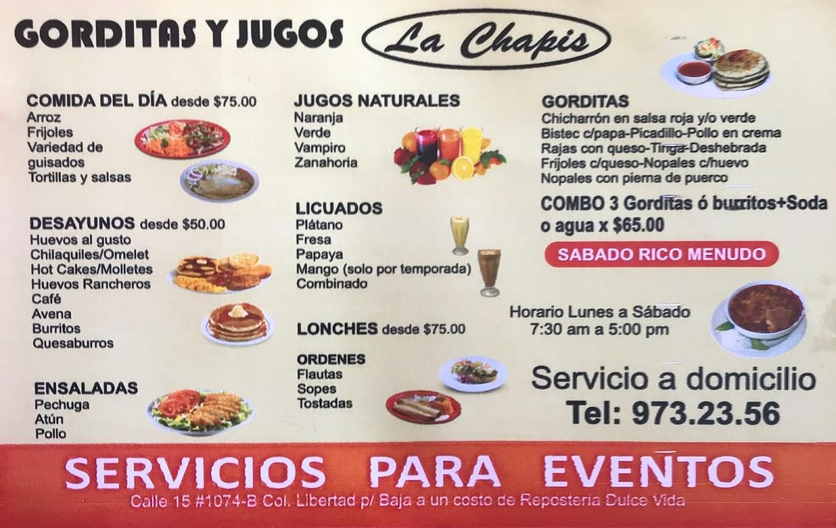 Menu at Gorditas La Chapis restaurant, Tijuana