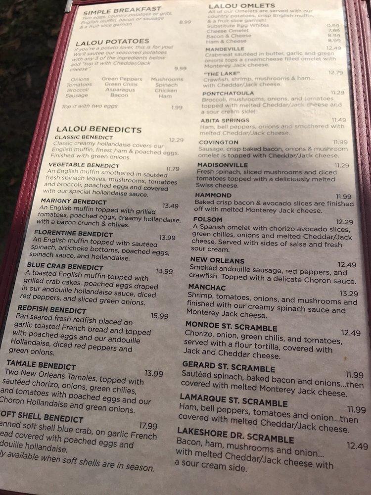 Menu at LaLou restaurant, Mandeville