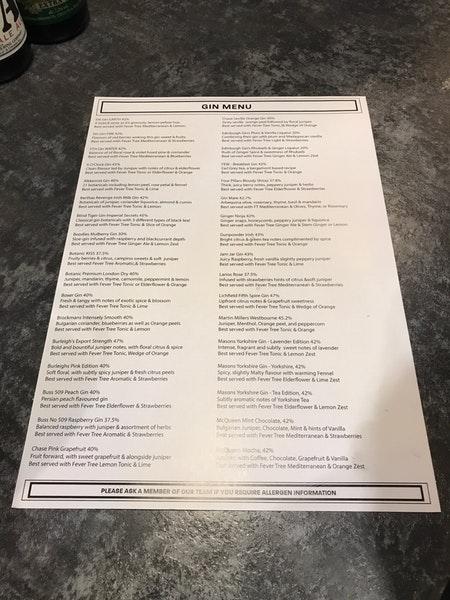 Menu at Malt Bar, Lichfield