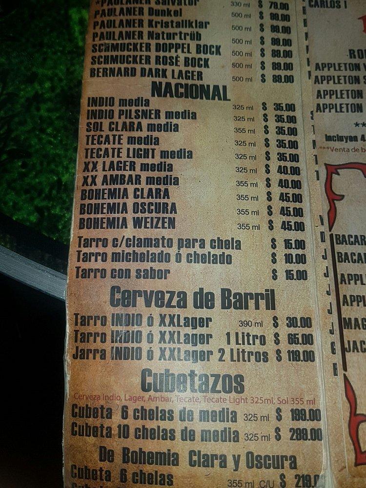 Menu at METRO BAR & POOL HOUSE, Puebla City