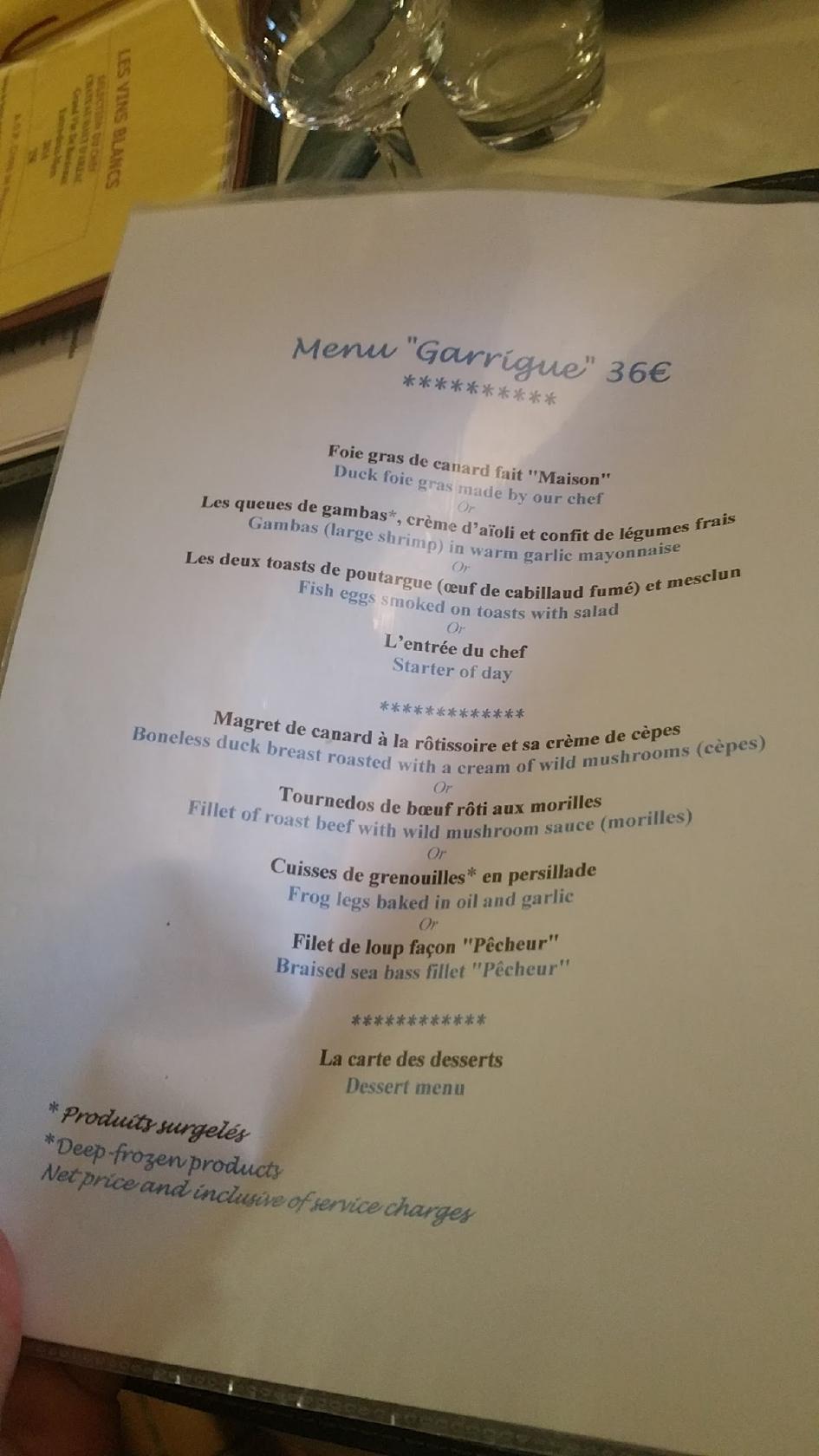 Menu au Restaurant Les Flambeaux, Sainte-Maxime