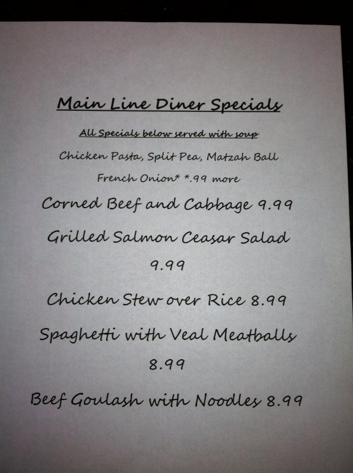Menu at The Main Line Diner & Pizza Company pizzeria, Maybrook