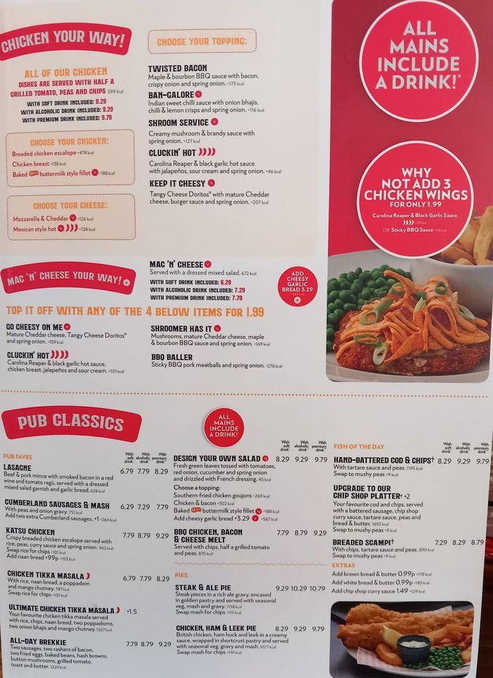 Menu at Barge & Barrel, Sunderland