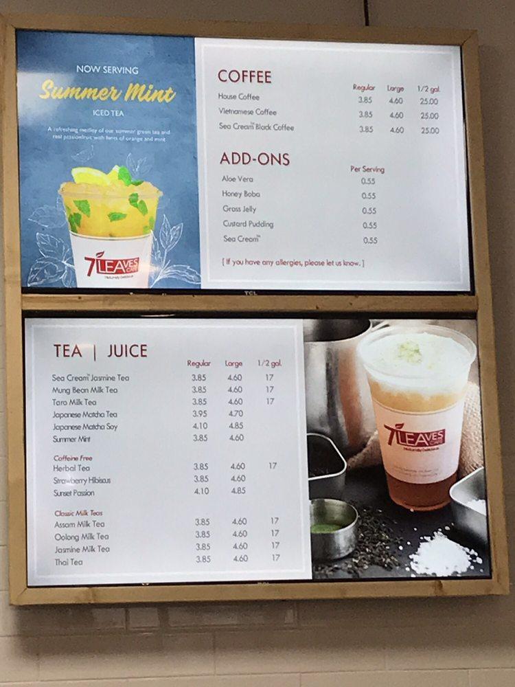 Menu at 7 Leaves Cafe - Tea Shop, Milk Tea, Best Boba Tea - Las Vegas ...