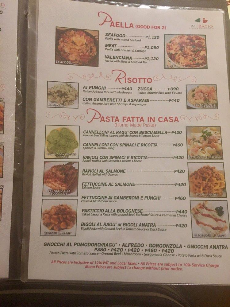 Menu at Al Bacio Italian Restaurant - Angeles City, Angeles