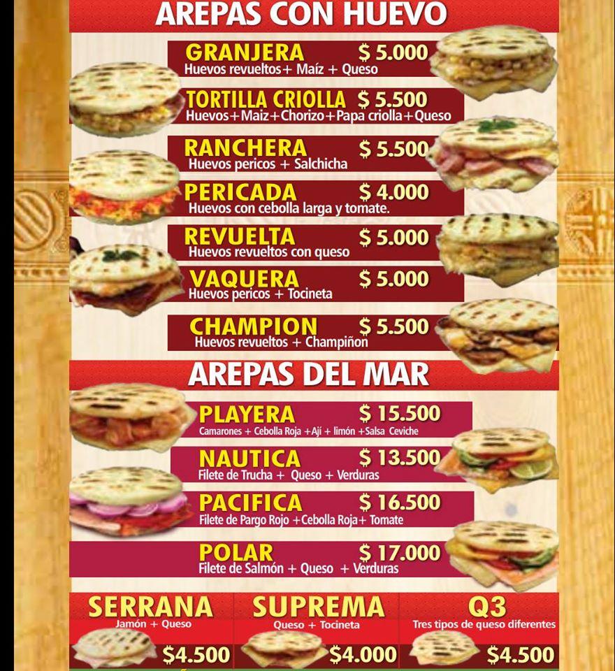 Menu at Arepas Dpeto - Normandía restaurant, Bogotá