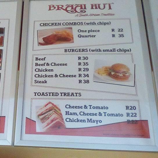 Menu at SPAR pub & bar, Pretoria, N4 Garden Roads