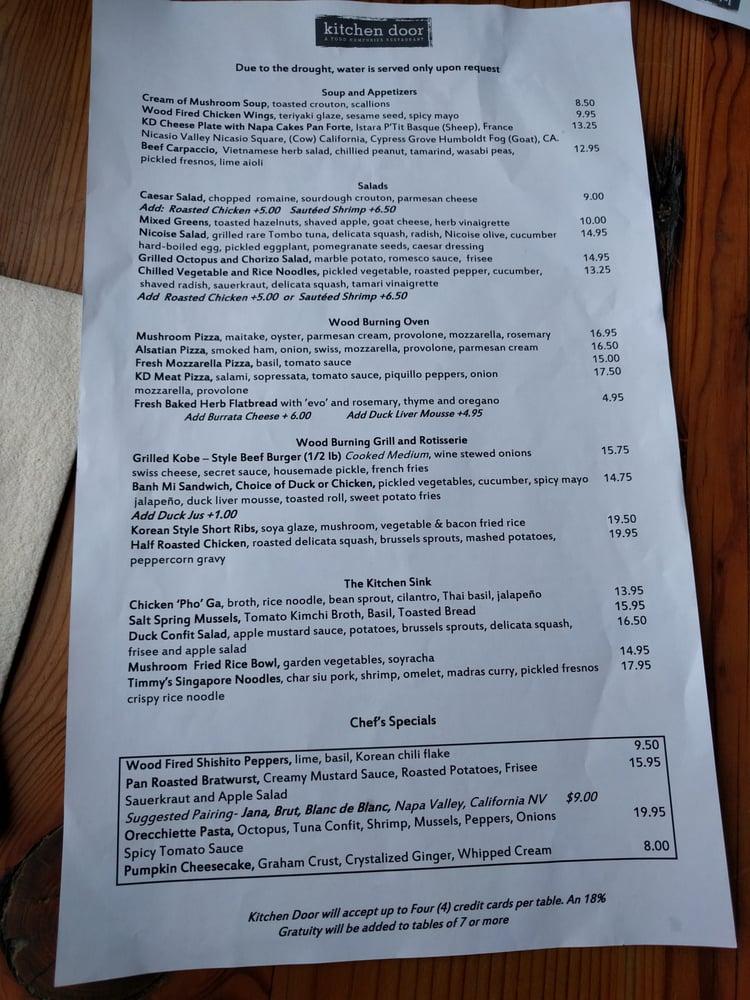Menu at Kitchen Door pub & bar, Napa