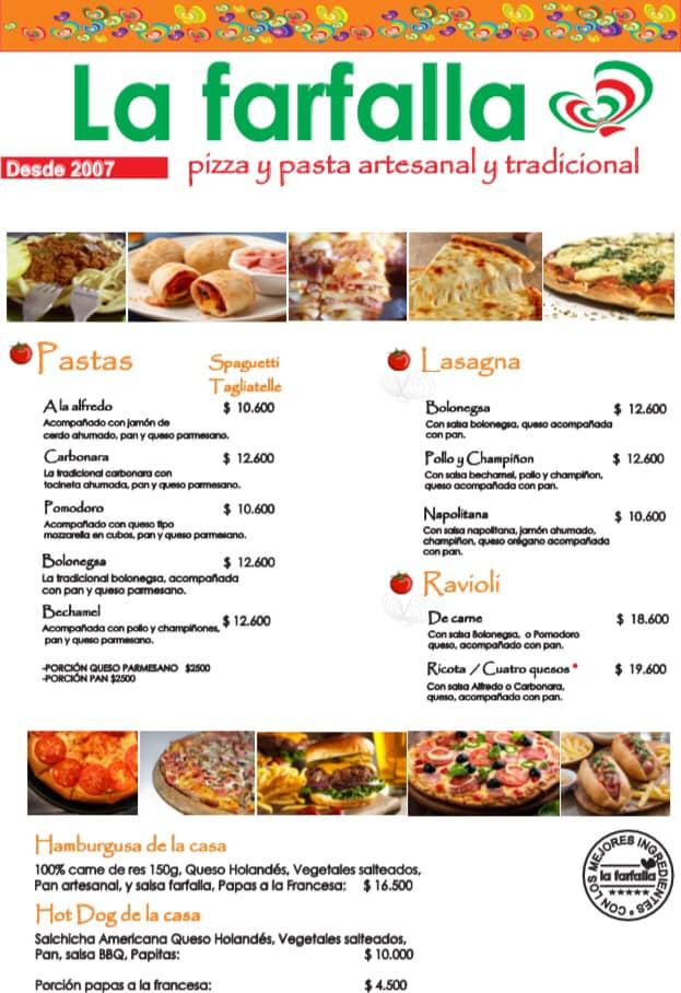 Carta de La Farfarlla pizzería restaurante, Bogotá