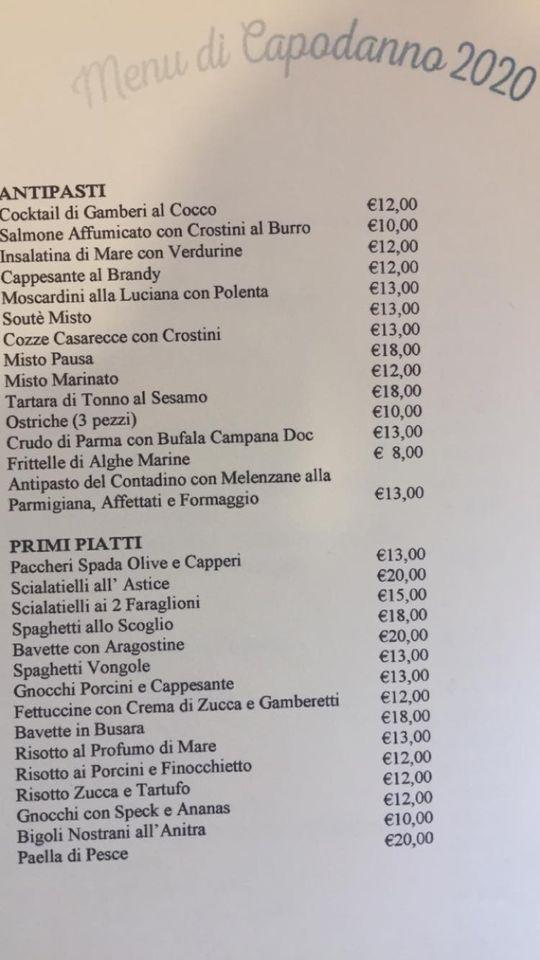 Menu da La Pausa ristorante, Vicenza