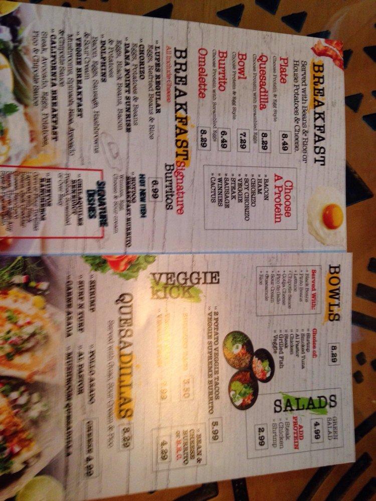 Menu at Lupe’s restaurant, Dana Point, Del Obispo St Suite F