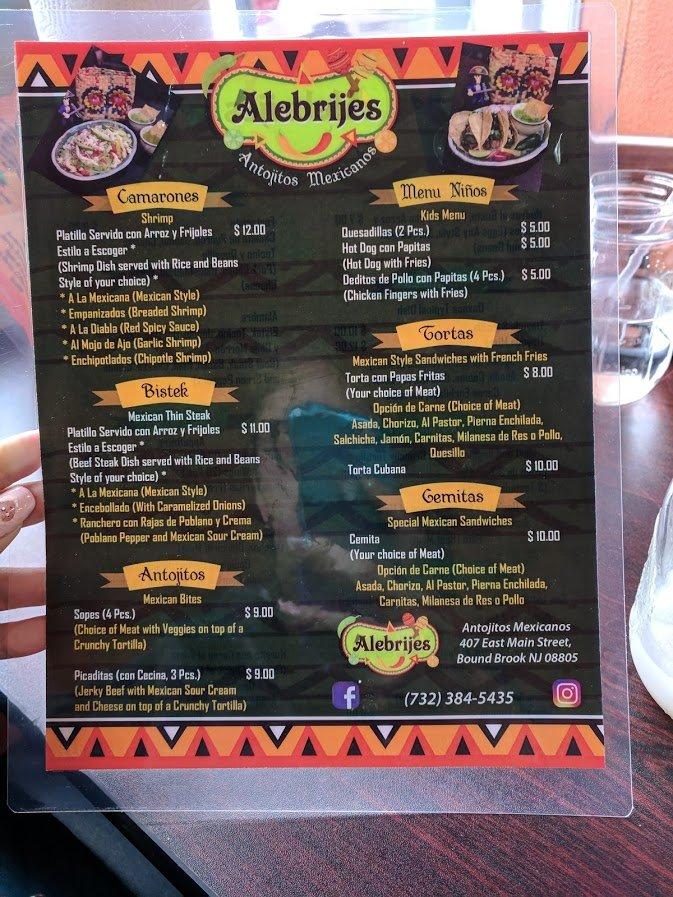 Menu at Alebrijes Restaurant, Bound Brook