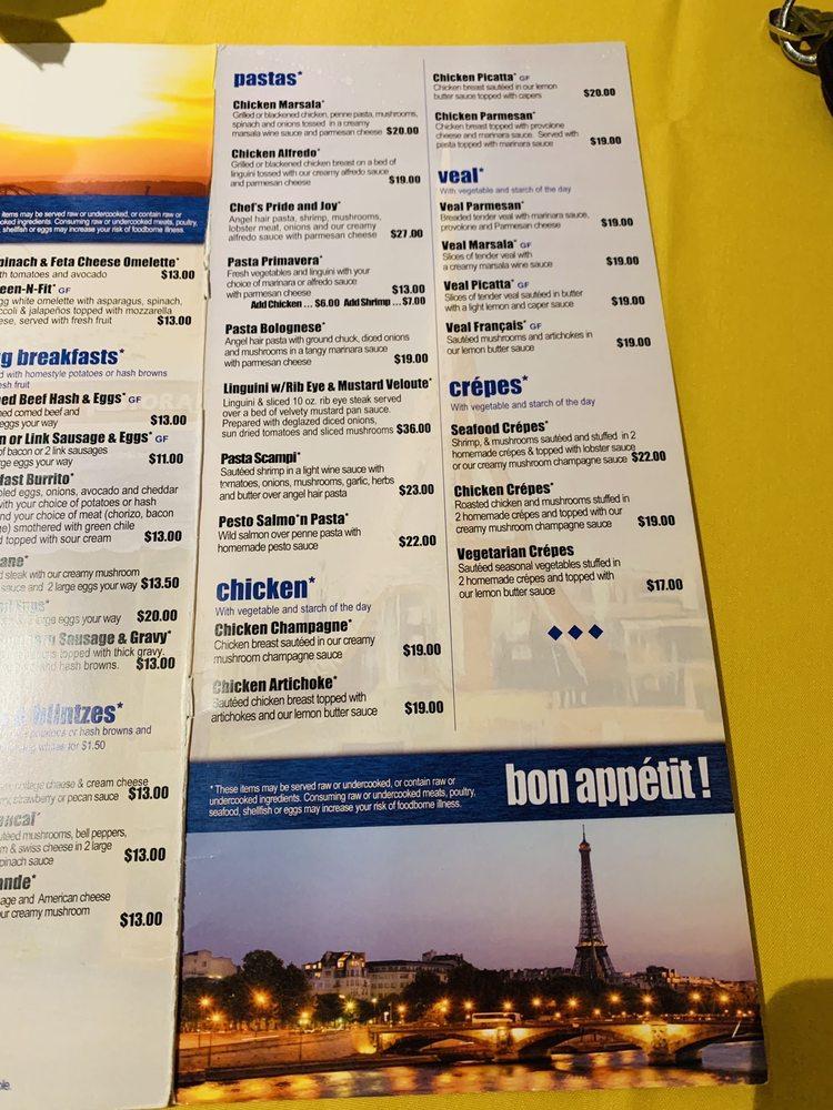 Menu at Cafe De France, Denver, S Colorado Blvd