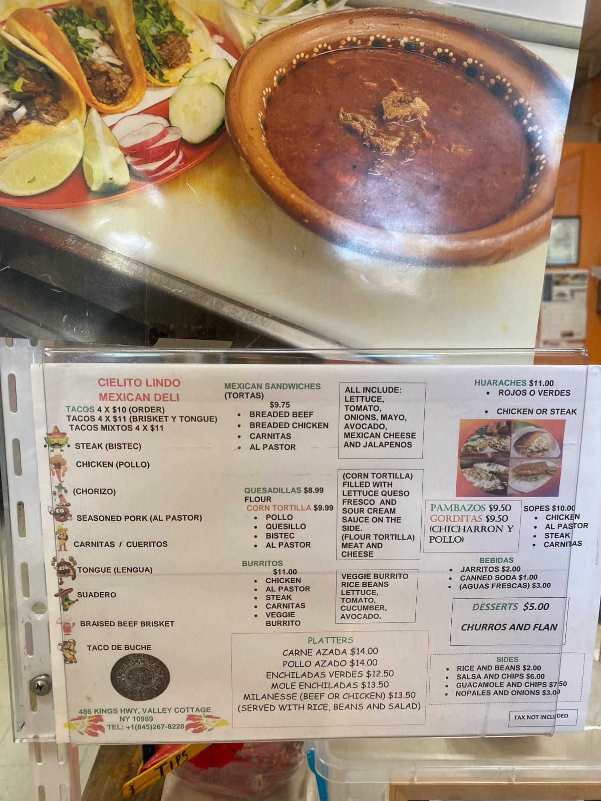 Menu at Cielito Lindo restaurant, Valley Cottage