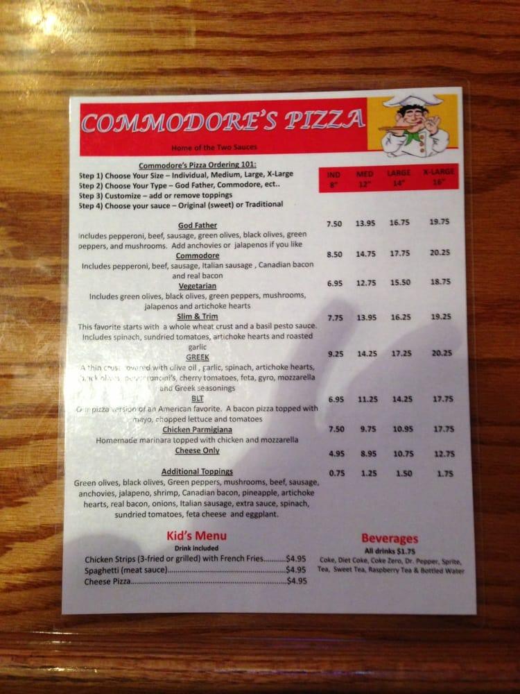 Menu at Commodore's Pizza pizzeria, Hammond