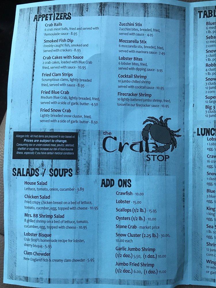 Menu at Crab Stop of Sebastian - Seafood Restaurant, Sebastian