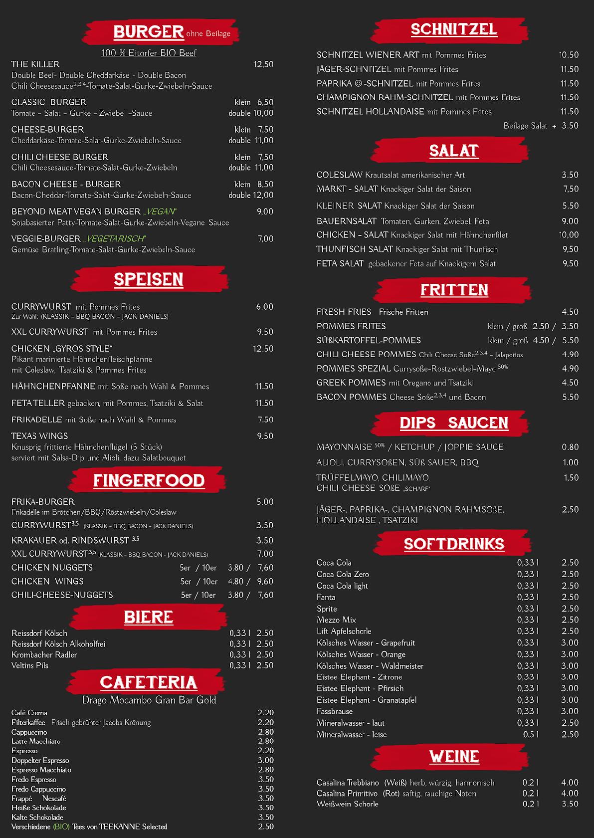 Menu at Food Bar, Eitorf