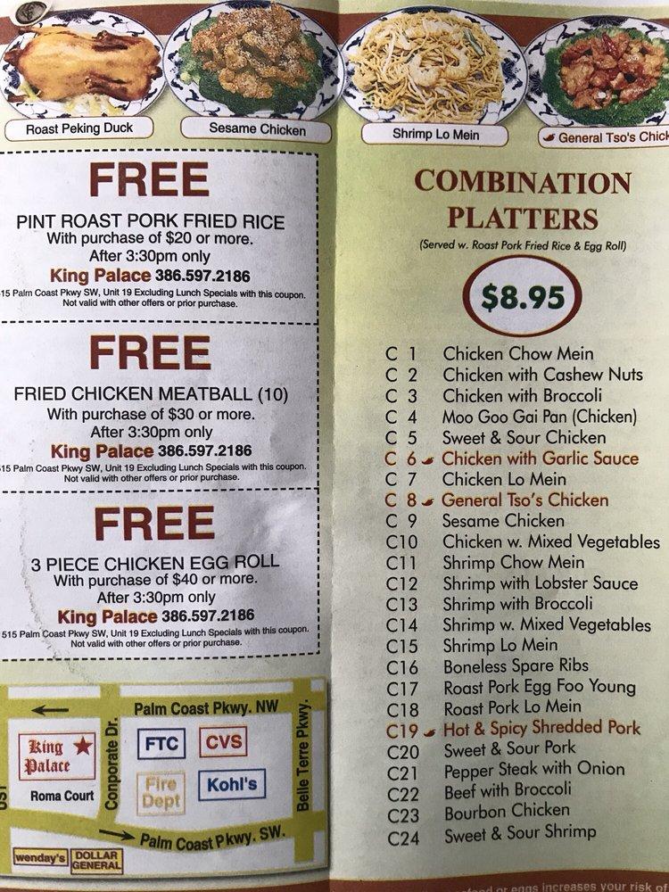 Menu at King Palace restaurant, Palm Coast