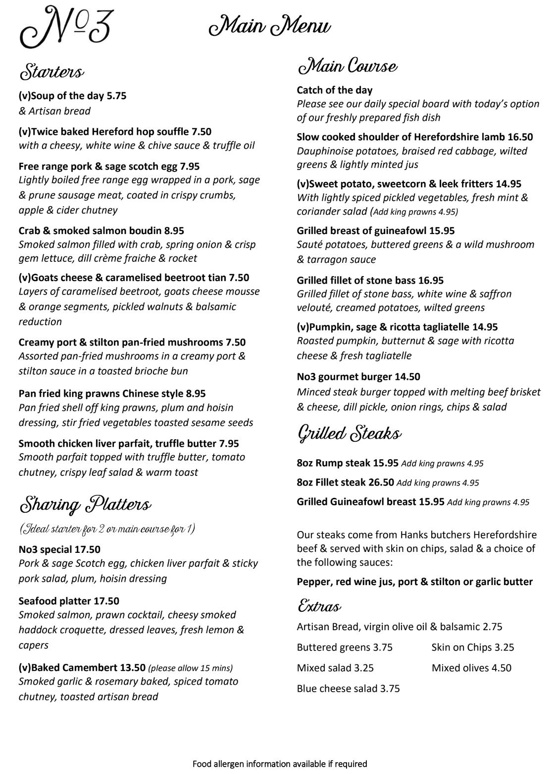 Menu at No3 Restaurant, Ross-on-Wye