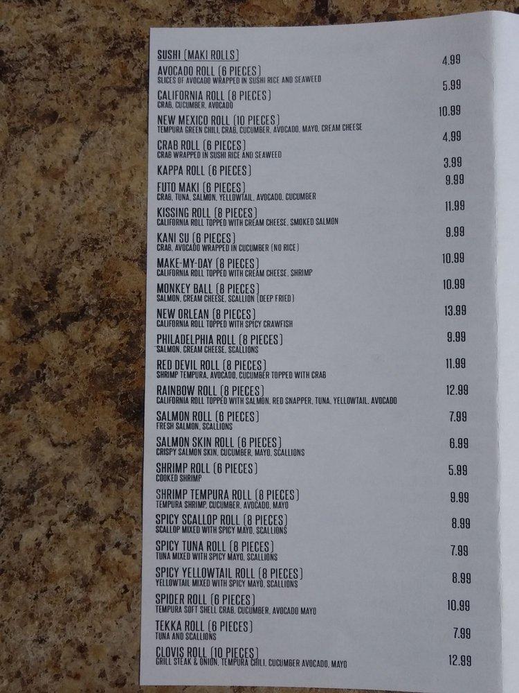 Menu at Oishii Japanese Thai Restaurant, Clovis