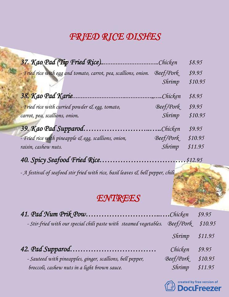 Menu at Tip Thai Restaurant, Richmond