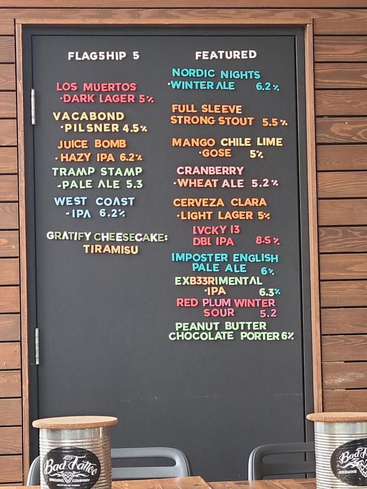 Menu at Bad Tattoo Brewing pizzeria, Penticton