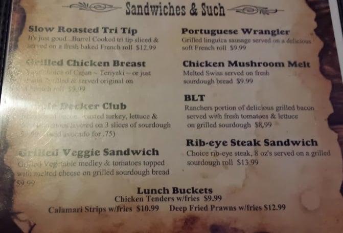 Menu at Banta Inn pub & bar, Tracy