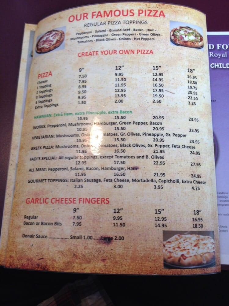Menu at Fadi's Pizza & Donair pizzeria, Fredericton