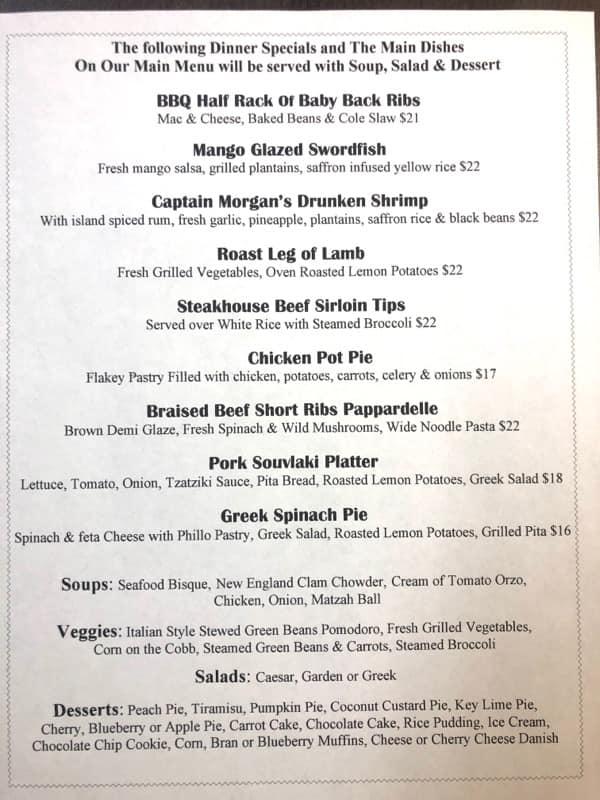 Menu at Hibernia Diner restaurant, Rockaway