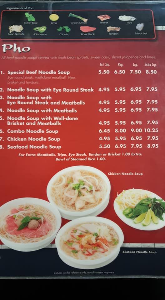 Menu at Pho 76 restaurant, Wausau, W Rosecrans St