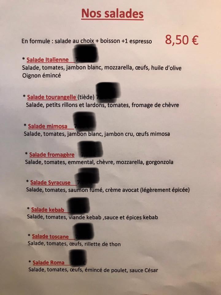 Menu at Segafredo cafe, Tours, Centre Cial Petite Arche
