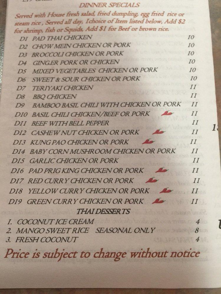 Menu at Thai Princess restaurant, Garden Grove