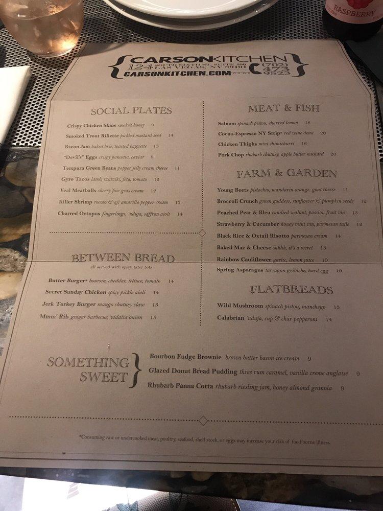 Menu at Carson Kitchen pub & bar, Las Vegas, 124 S 6th St #100