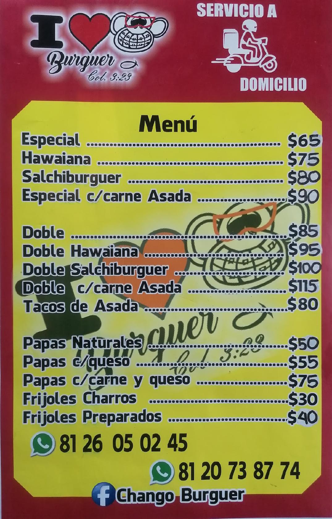Carta del restaurante Chango Burger Las Originales, Apodaca, Colibri ...