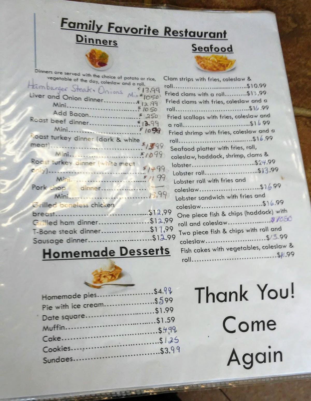 Menu at Family Favourite Restaurant, Petitcodiac