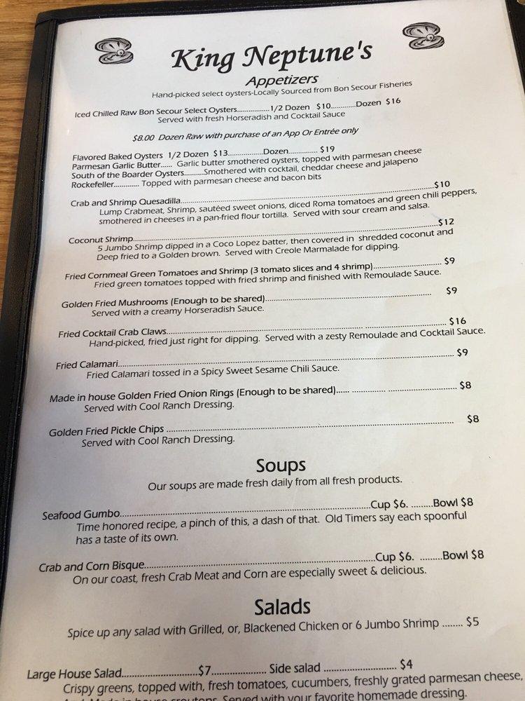Menu at King Neptune's Seafood Restaurant, Gulf Shores
