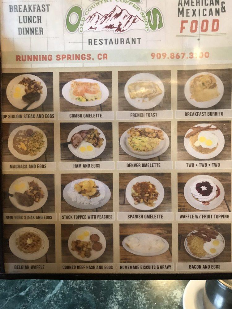 Menu at Old Country Coffee Shop restaurant, Running Springs