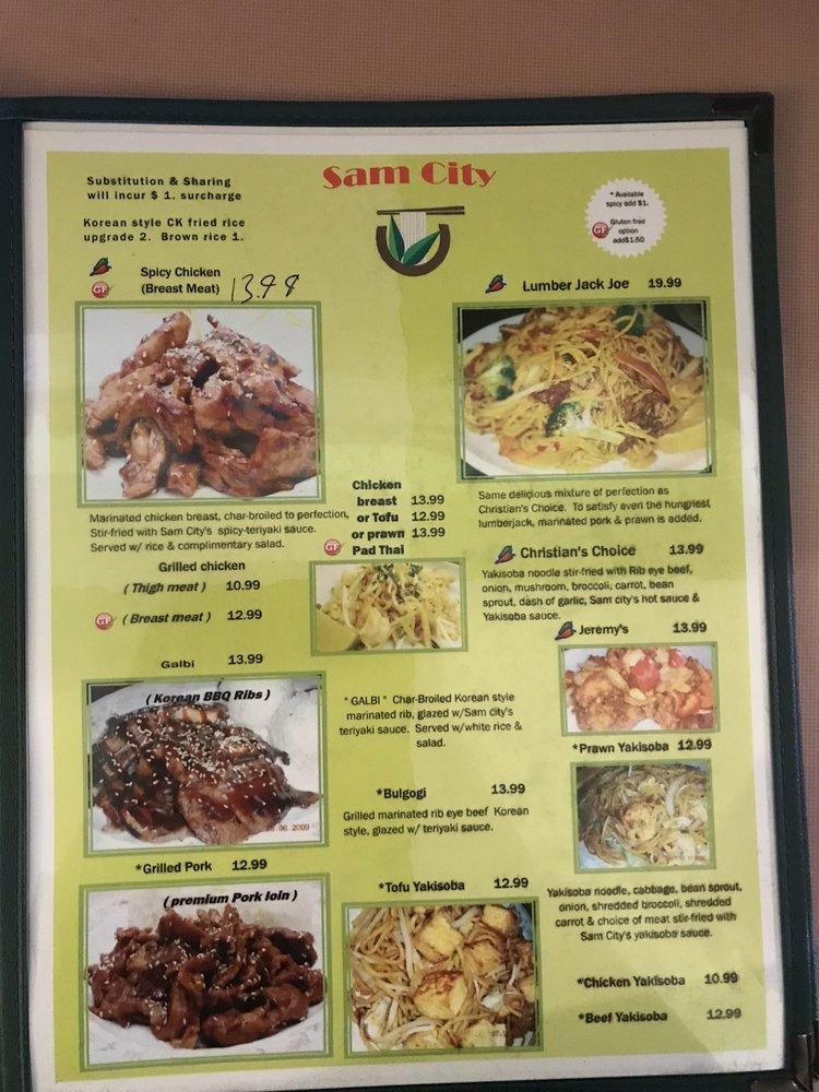 Menu at Sam City Pho & Grill restaurant, Albany