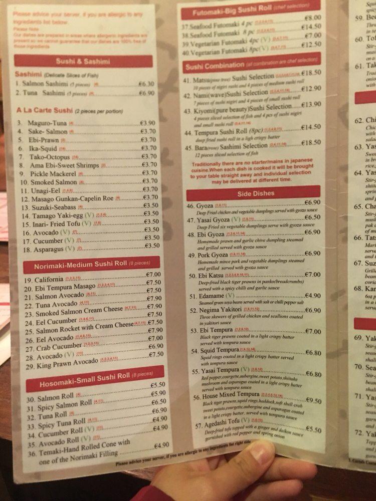 Menu at Zakura Noodle & Sushi Restaurant, Dublin, 13 Wexford St