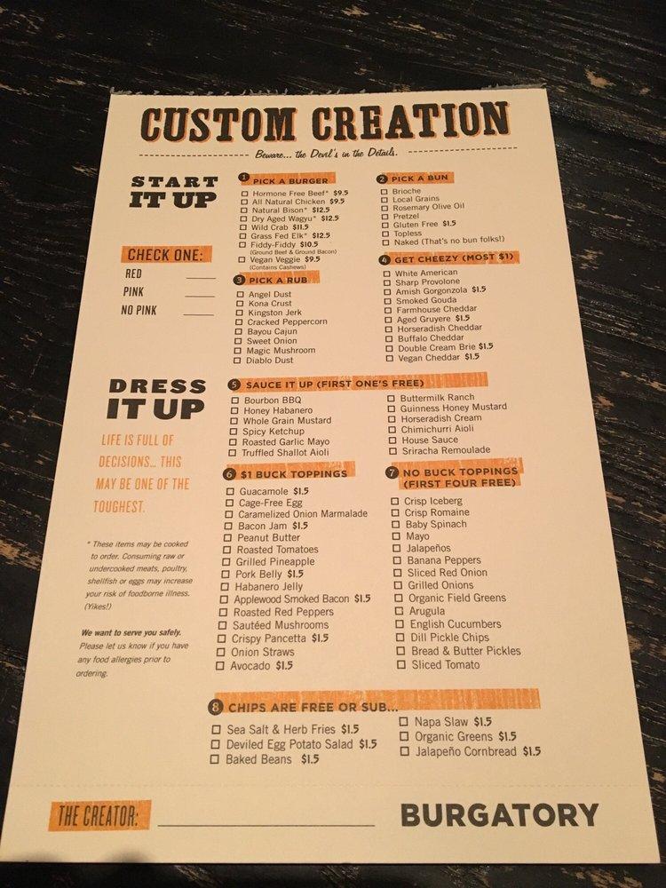 Menu at Burgatory pub & bar, Robinson Township