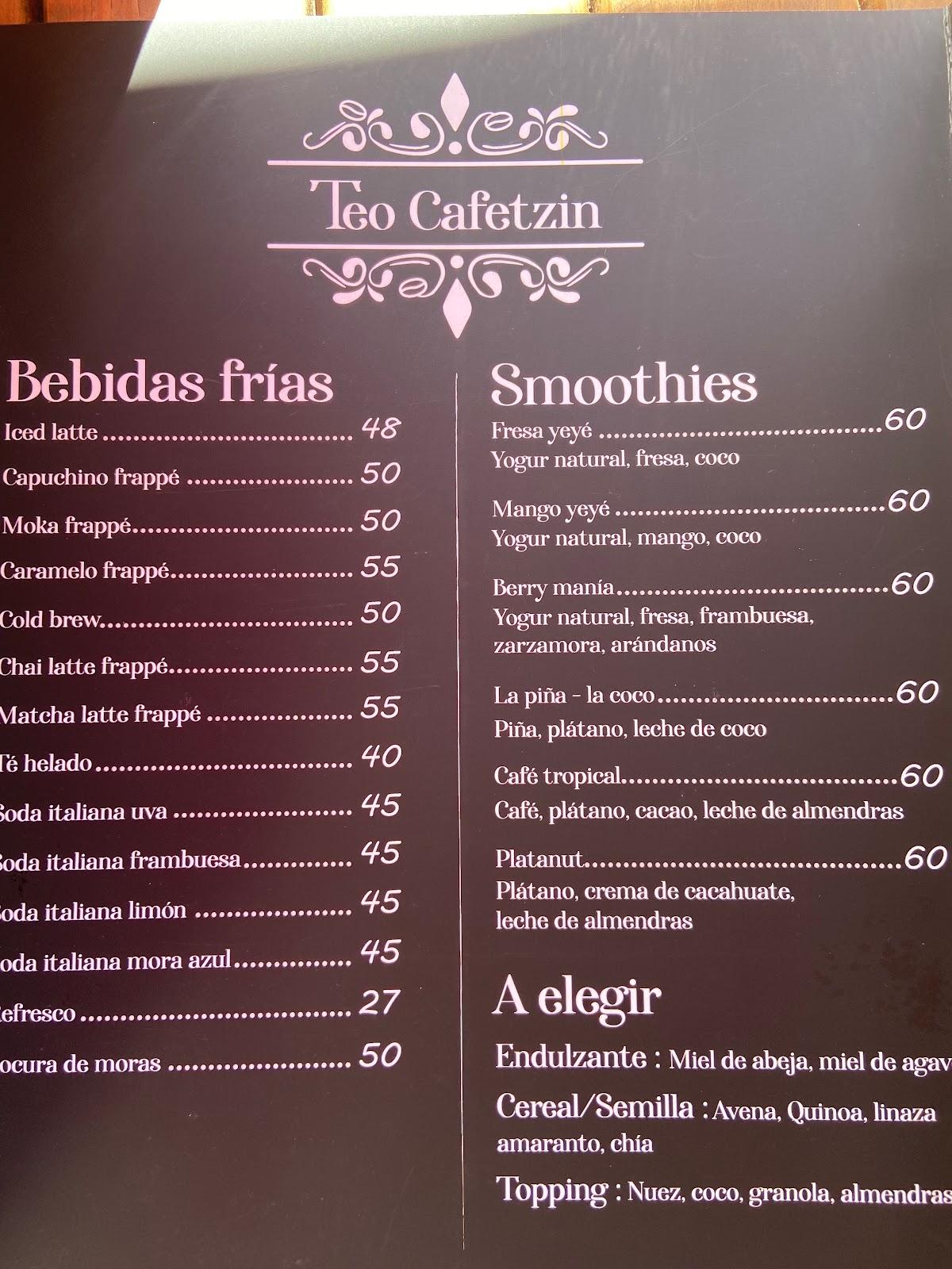 Menu at Cafetzin Cafe, Guadalajara
