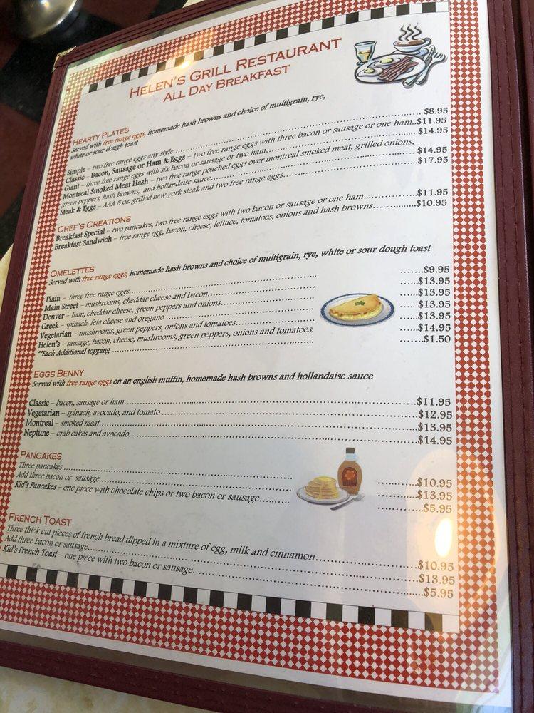 Menu at Helen's Grill cafe, Vancouver
