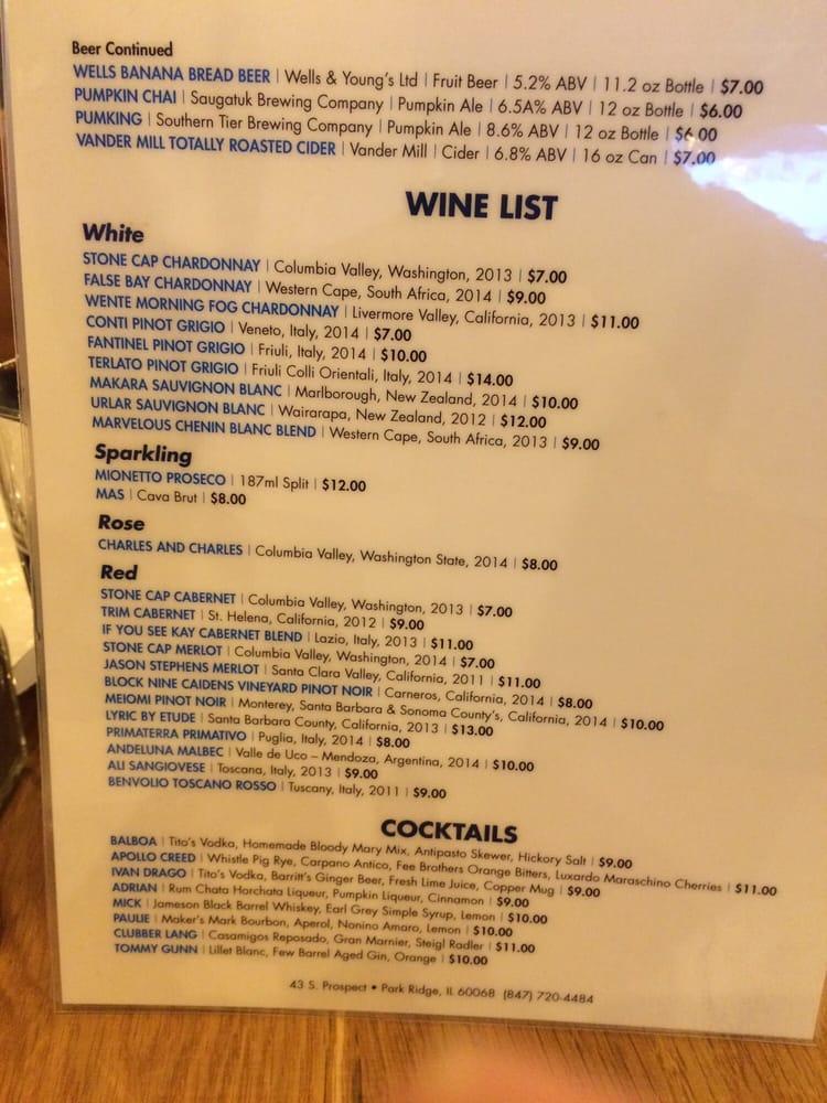 Menu at Holt's pizzeria, Park Ridge
